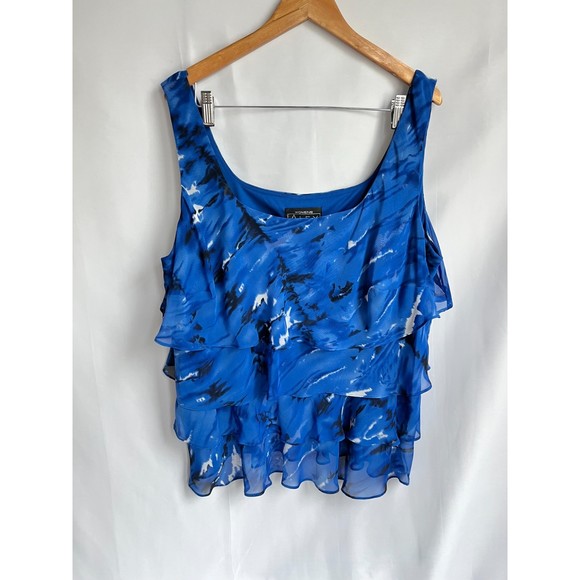 Alex Evenings | Tops | Alex Evenings Abstract Blue Chiffon Blouse Sze ...